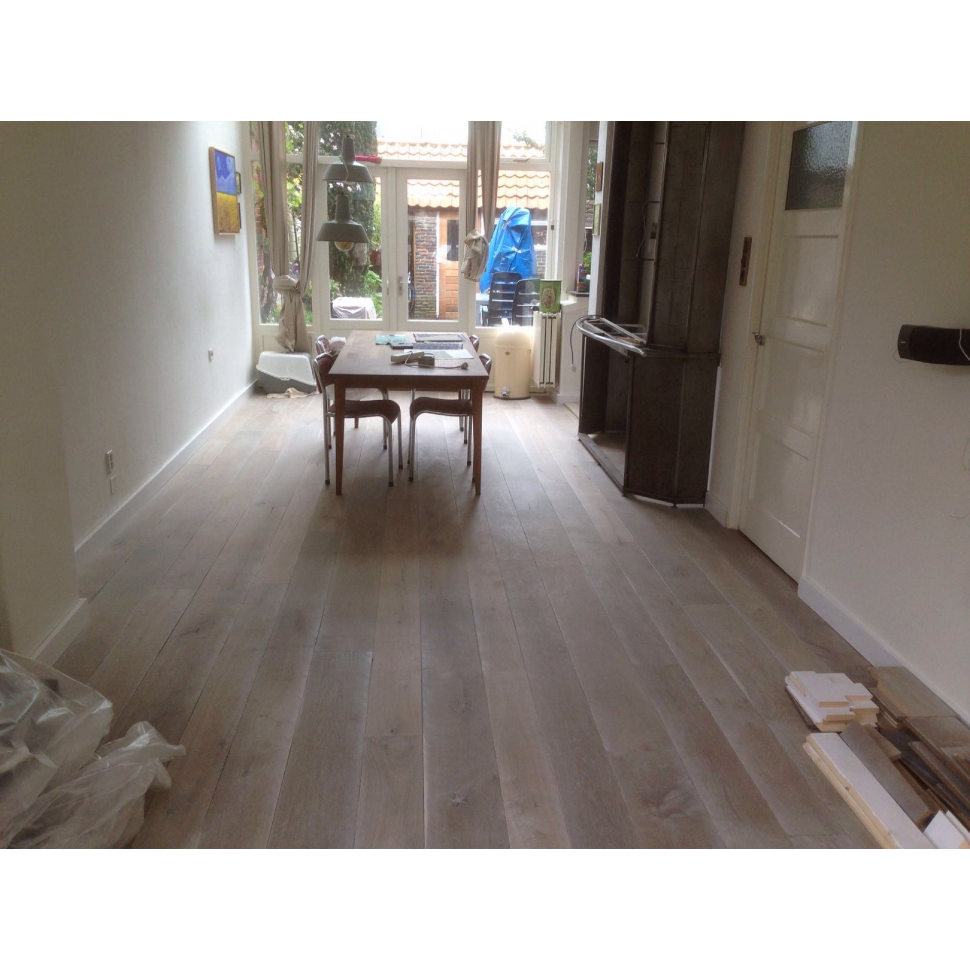 Eiken toplaag combiplanken met multiplex onderlaag gelegd in Groningen ...