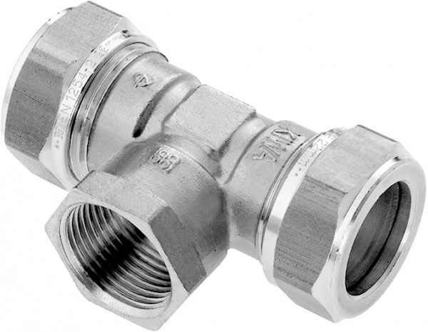 Bonfix compression fitting - T-piece compression x female thread x compression - 15mm x 1/2" x ...