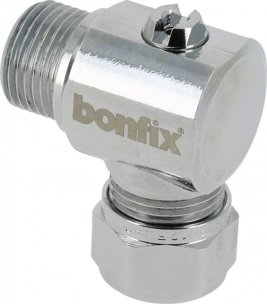 Bonfix Ball (corner) stop valve - chrome plated Screwdriver operation - with flat Male Thread ...