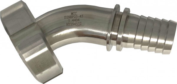 Milk Fitting - DIN 11851 - Elbow 45° - Female thread x hose tail - DN50 ...